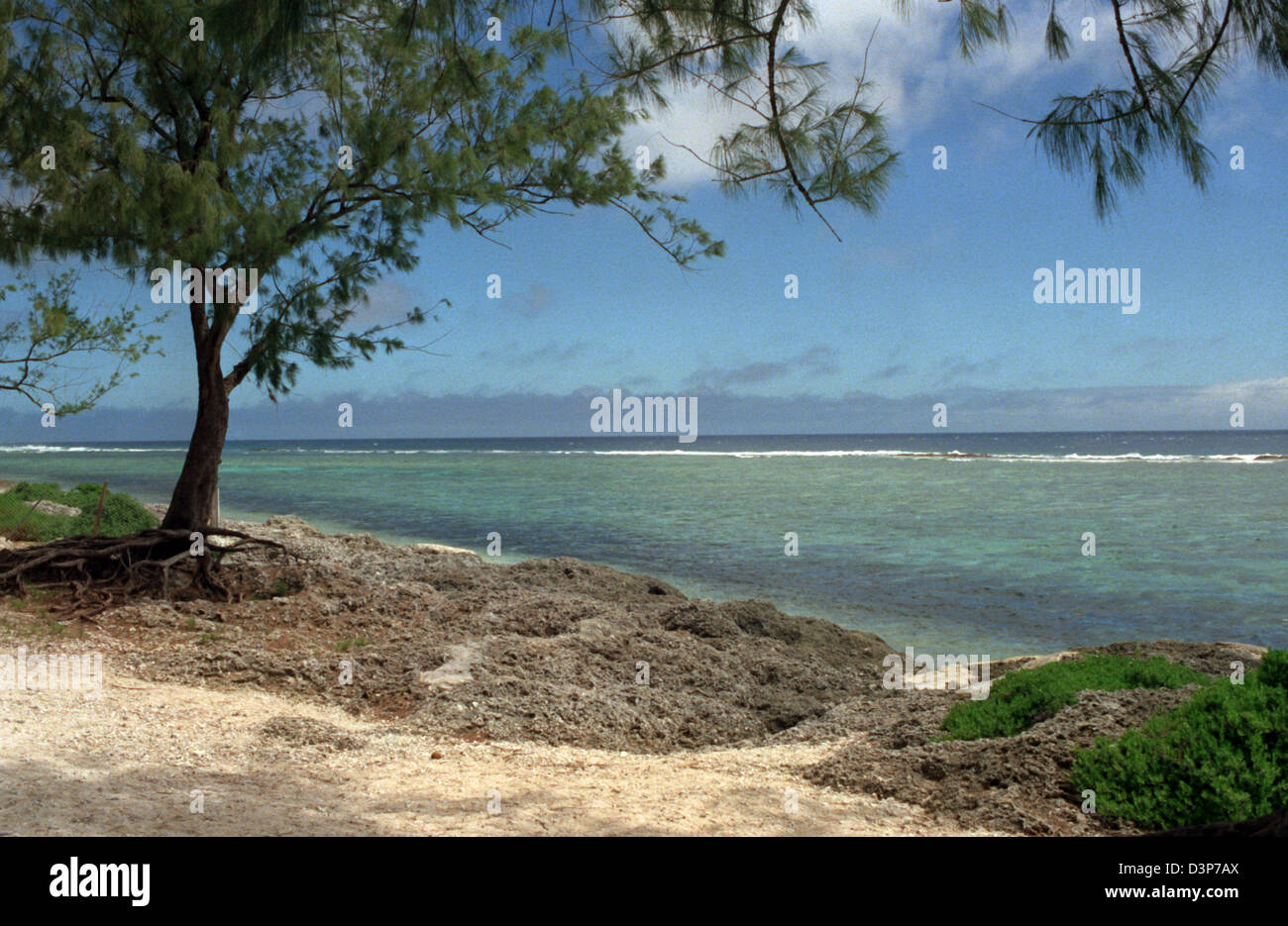 The picture shows an empty beach in Tongatapu, Tonga, 1993. Photo ...