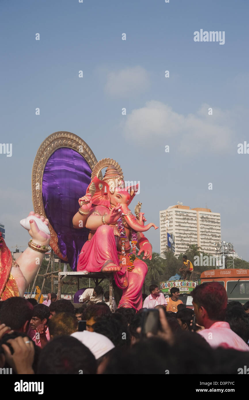 Crowd at religious procession during Ganpati visarjan ceremony, Mumbai ...