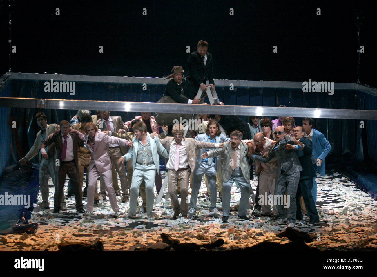 The picture shows a scene shot at the dress rehearsal of 'Rise and Fall ...