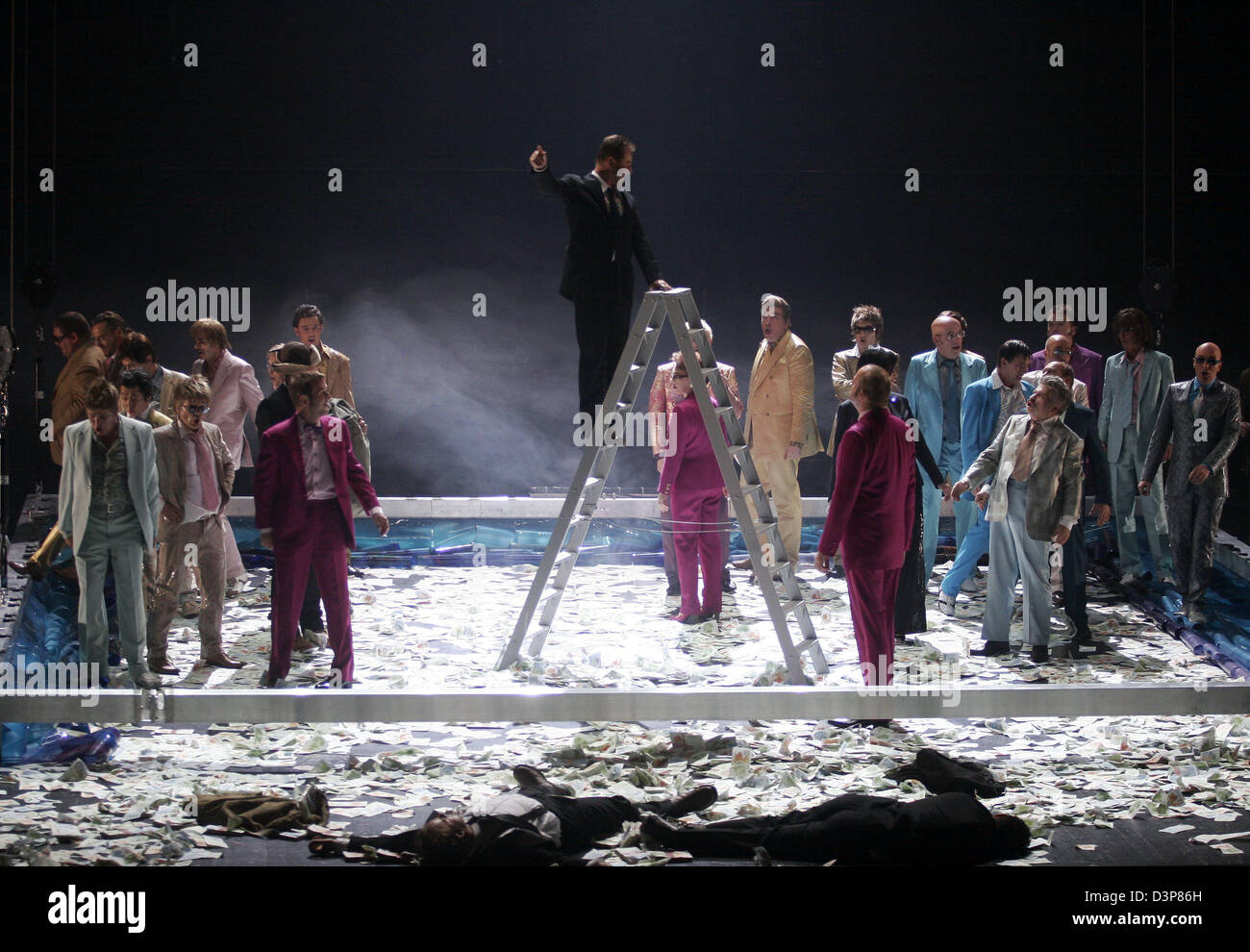 The picture shows a scene shot at the dress rehearsal of 'Rise and Fall ...