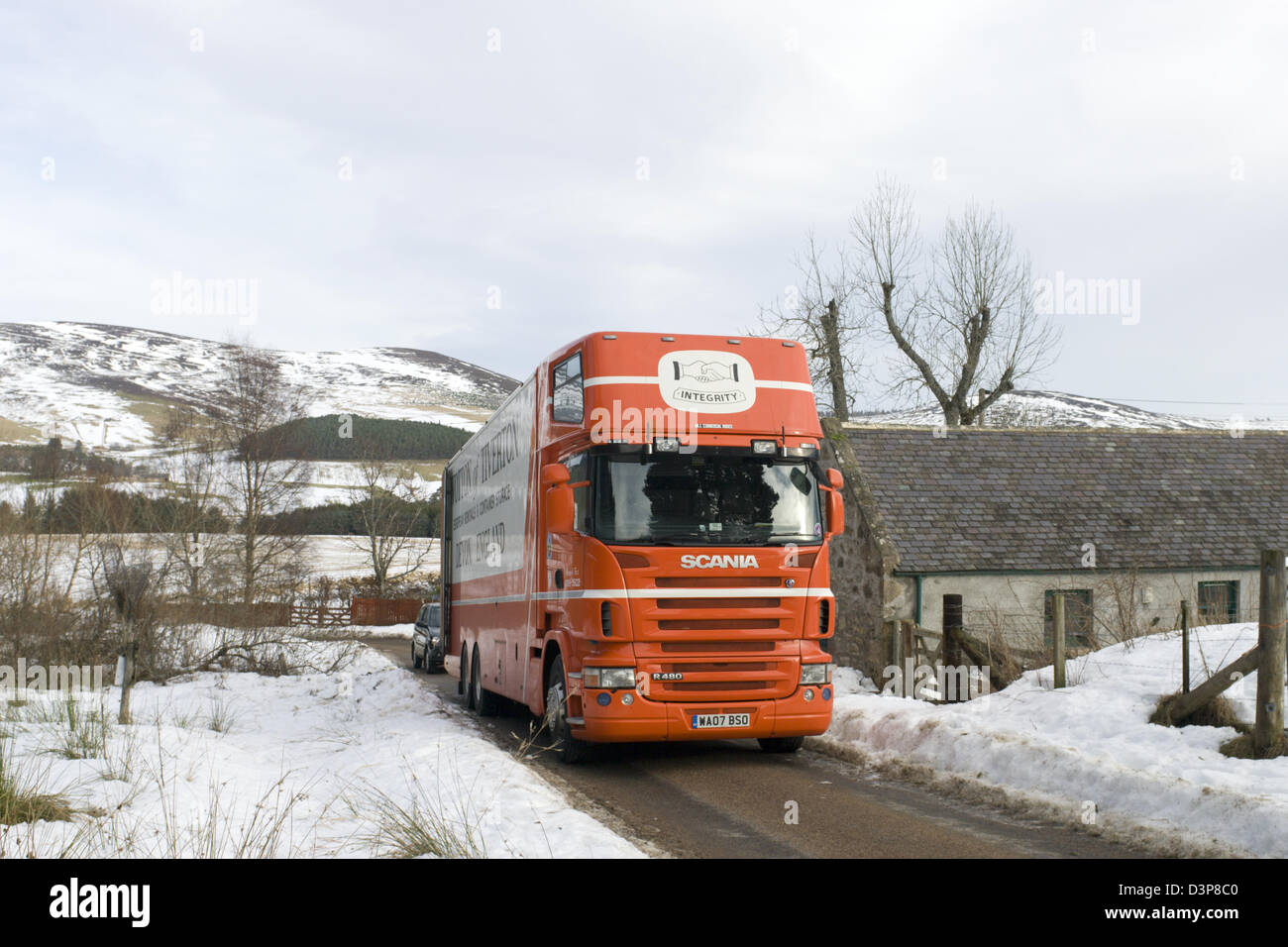 A removal lorry reaches its destination in a remote snow bound area of ...