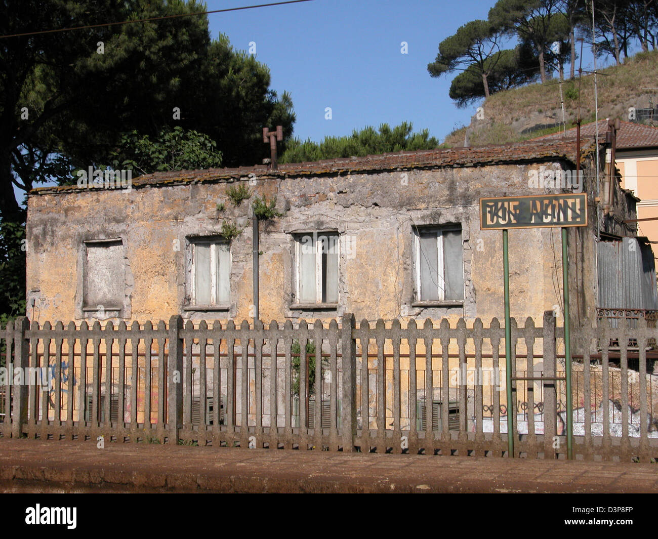 The picture shows a run-down building at the train station Due Ponti in ...