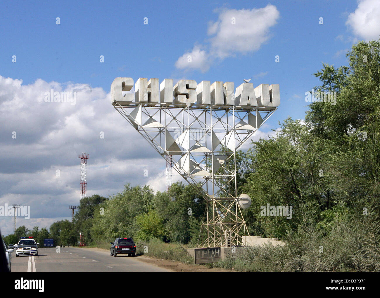 A huge sign indicates the city limits of Chisinau, Moldova, 31 August ...