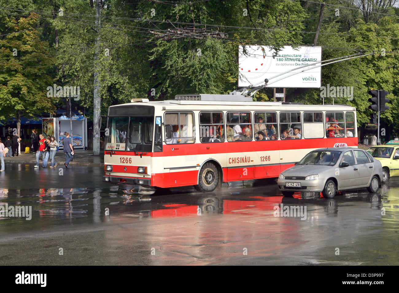 A trolley bus drives through the streets of the capital Chisinau ...