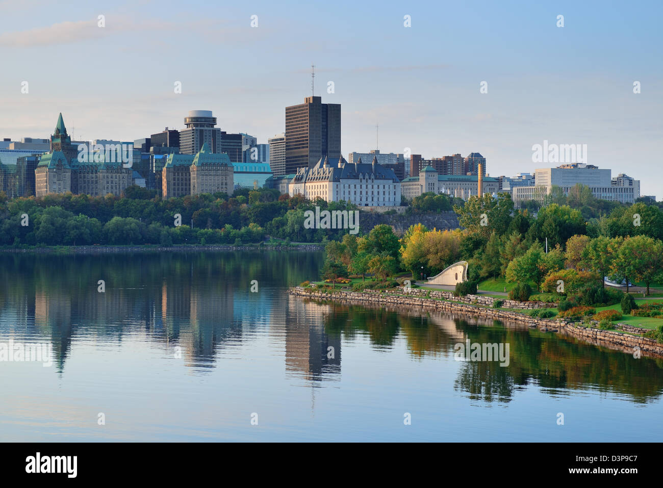 Ottawa city skyline at sunrise in the morning over river with urban ...