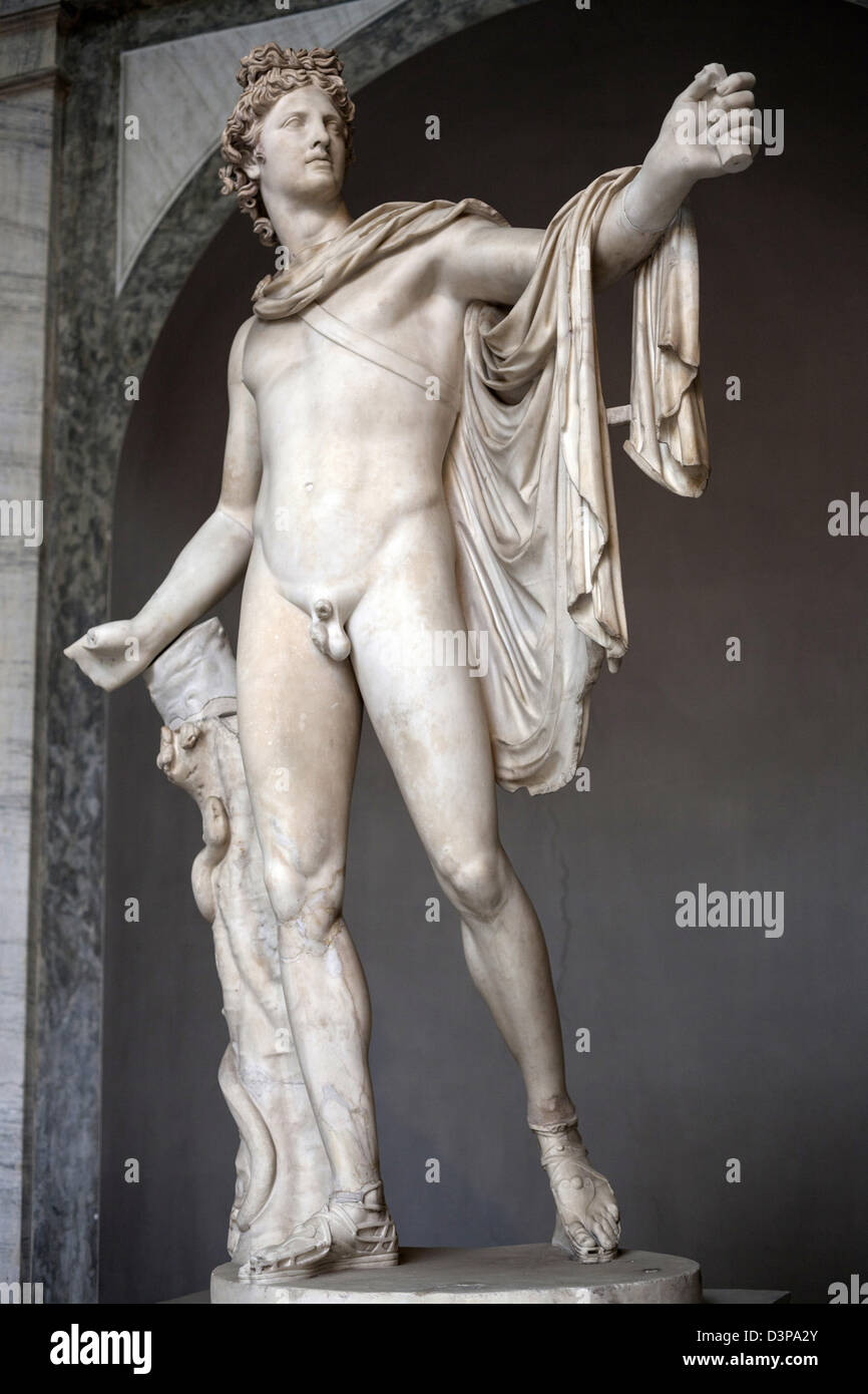 Famous classical marble sculpture Apollo Belvedere Pythian Apollo discovered in a dig in during ...