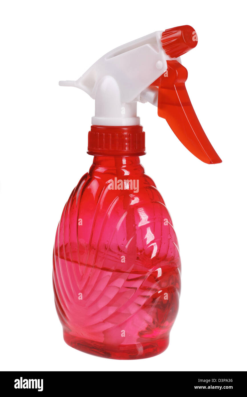 Red cleaner spray. Isolated on white background Stock Photo - Alamy