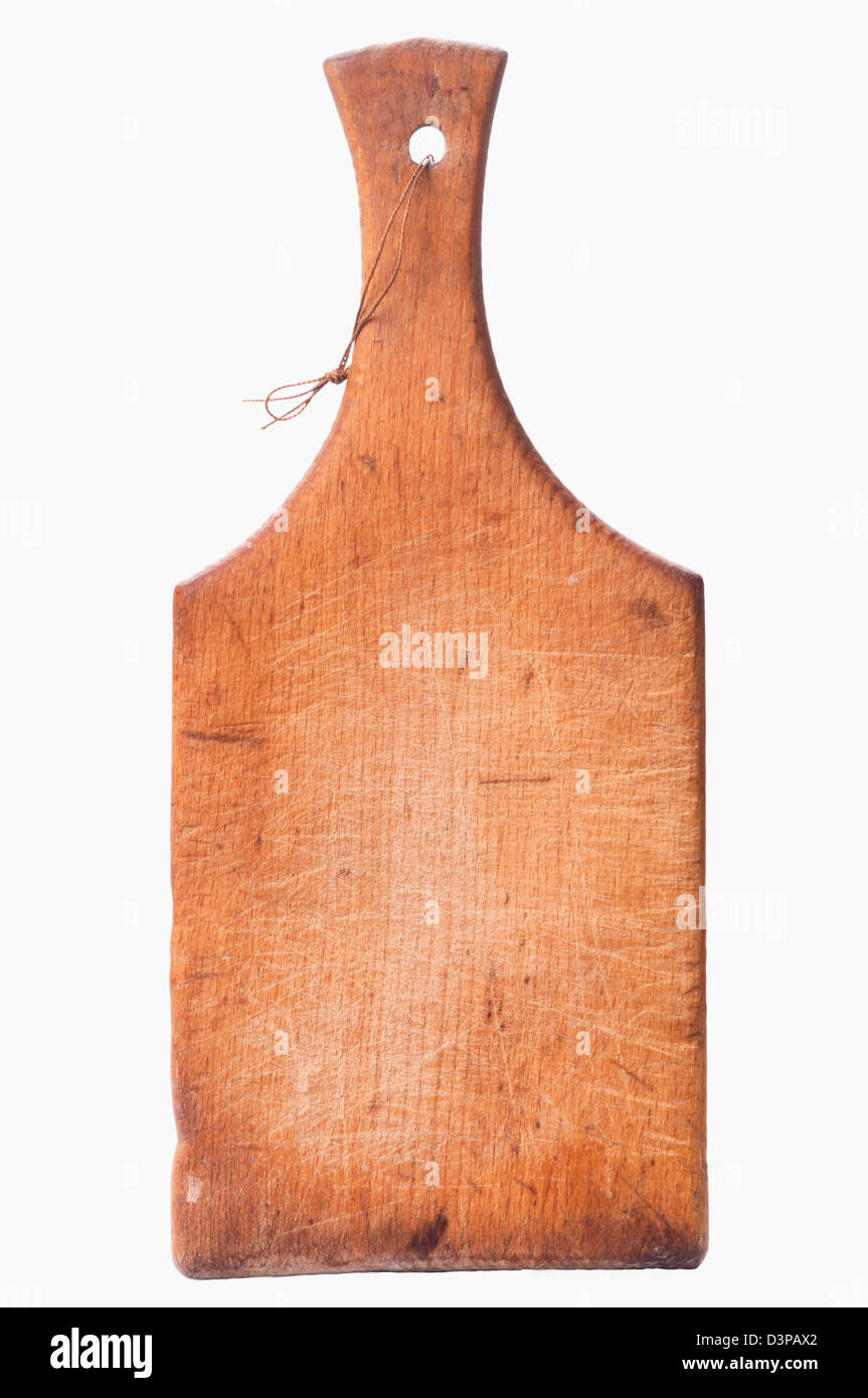Old wooden cutting board on white isolated Stock Photo - Alamy