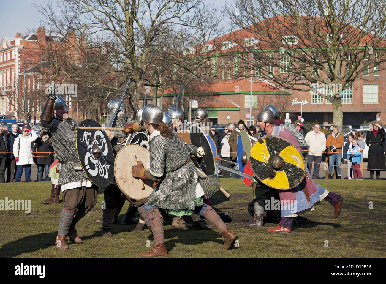 Men fighting Vikings and Anglo Saxons at the annual Jorvik Viking ...