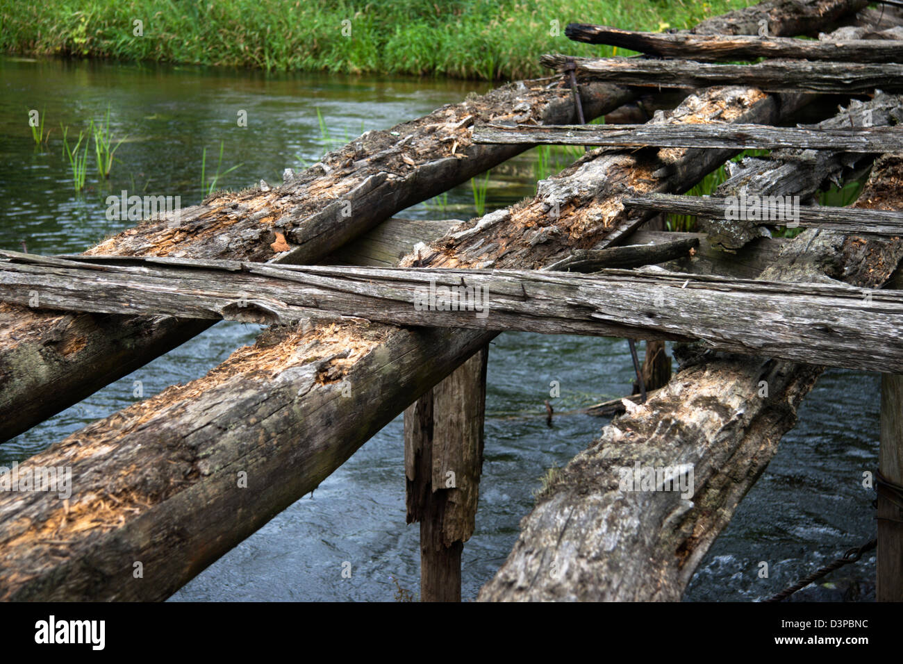 destroyed the wooden bridge Stock Photo - Alamy