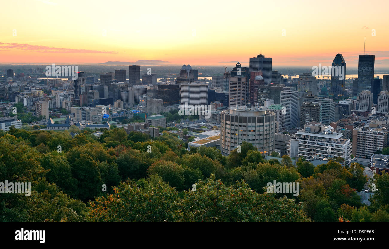 Montreal sunrise viewed from Mont Royal with city skyline in the ...