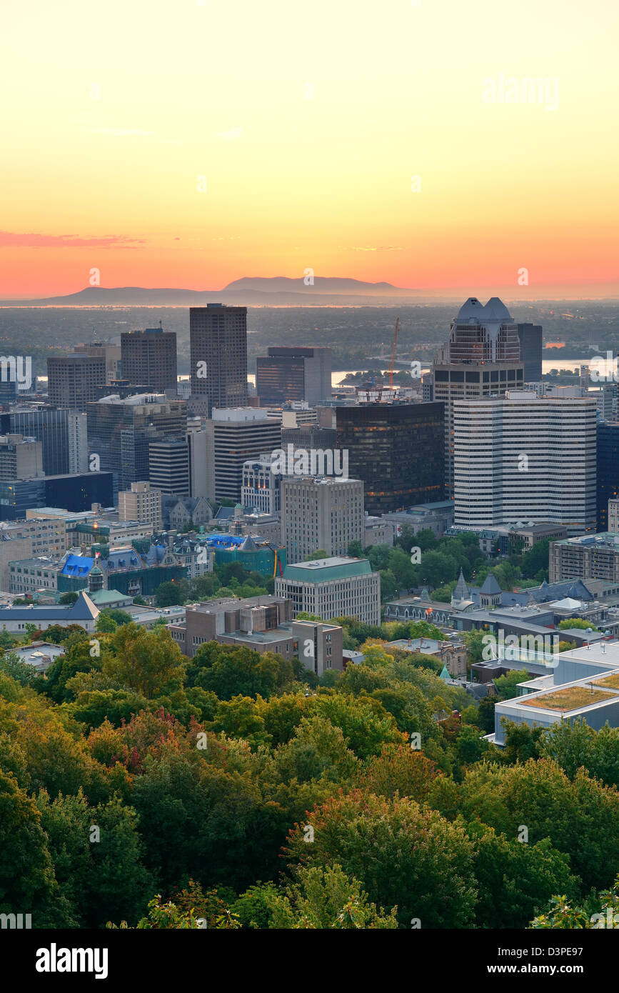 Montreal sunrise viewed from Mont Royal with city skyline in the ...