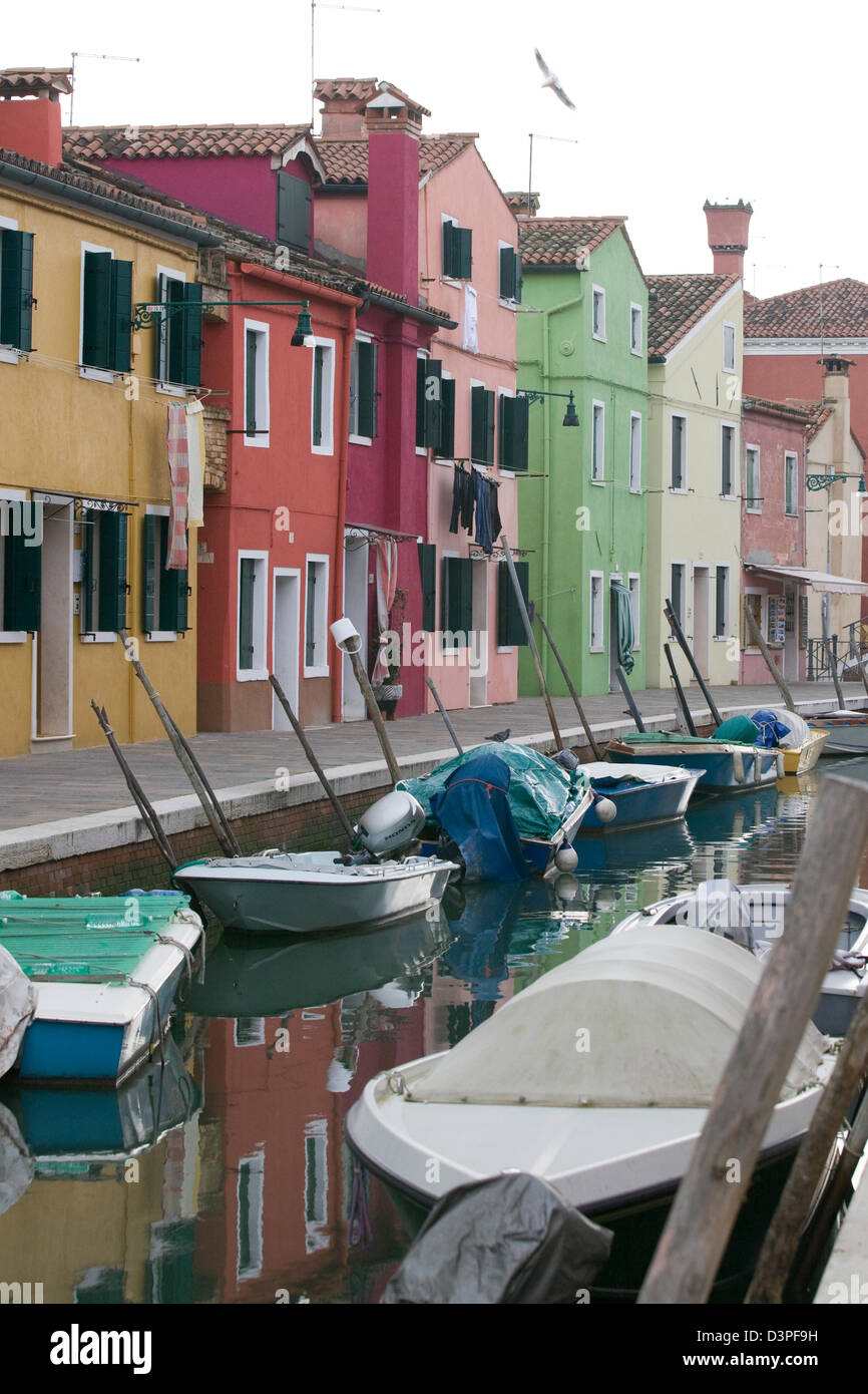 Brightly colored homes on Burano an island in the Venetian Lagoon Stock ...