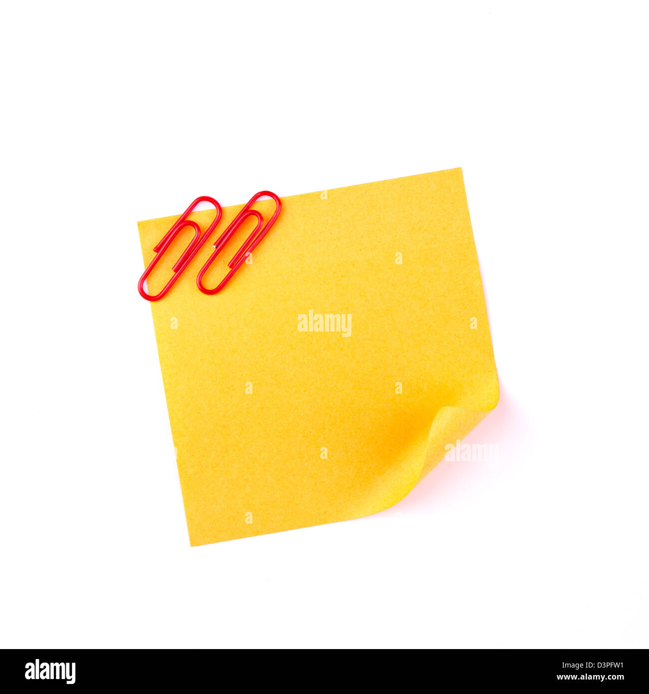 Orange sticky paper note with red clips isolated on white Stock Photo ...