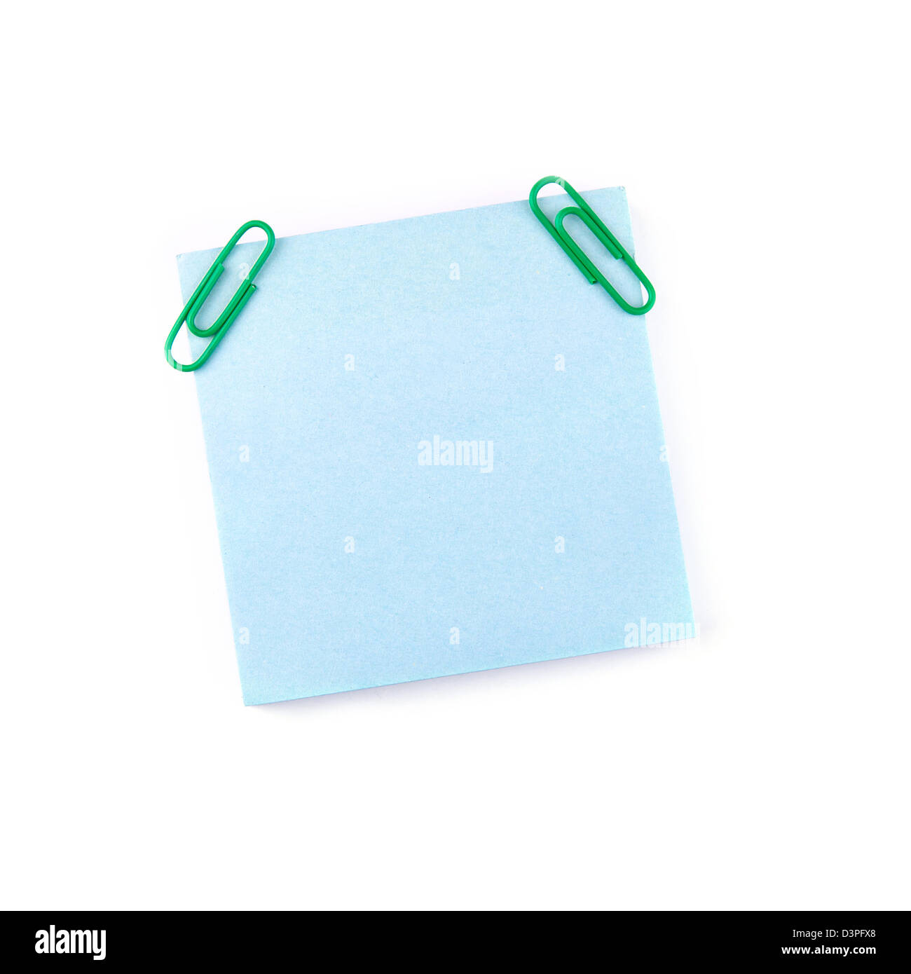 Blue paper note with green clips isolated on white Stock Photo - Alamy