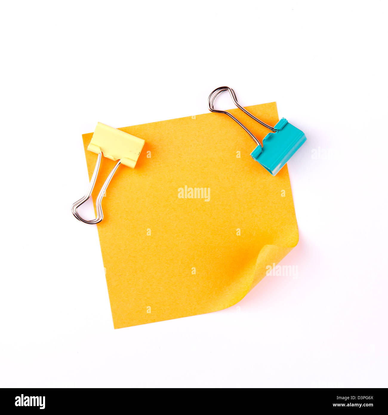 Orange sticky paper note with clips isolated on white Stock Photo - Alamy