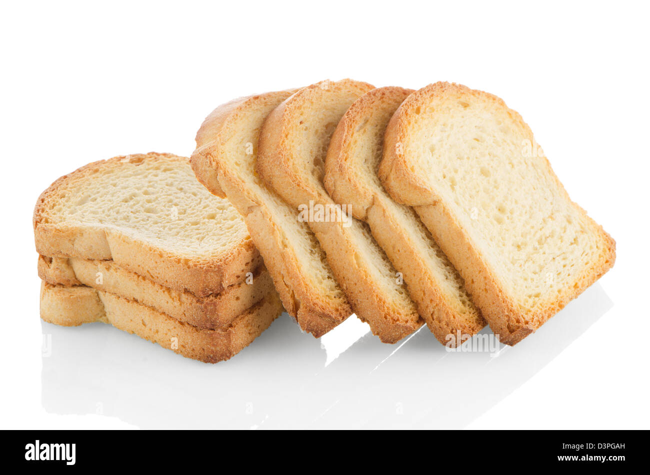 Several pieces of golden brown toast on white background Stock Photo ...