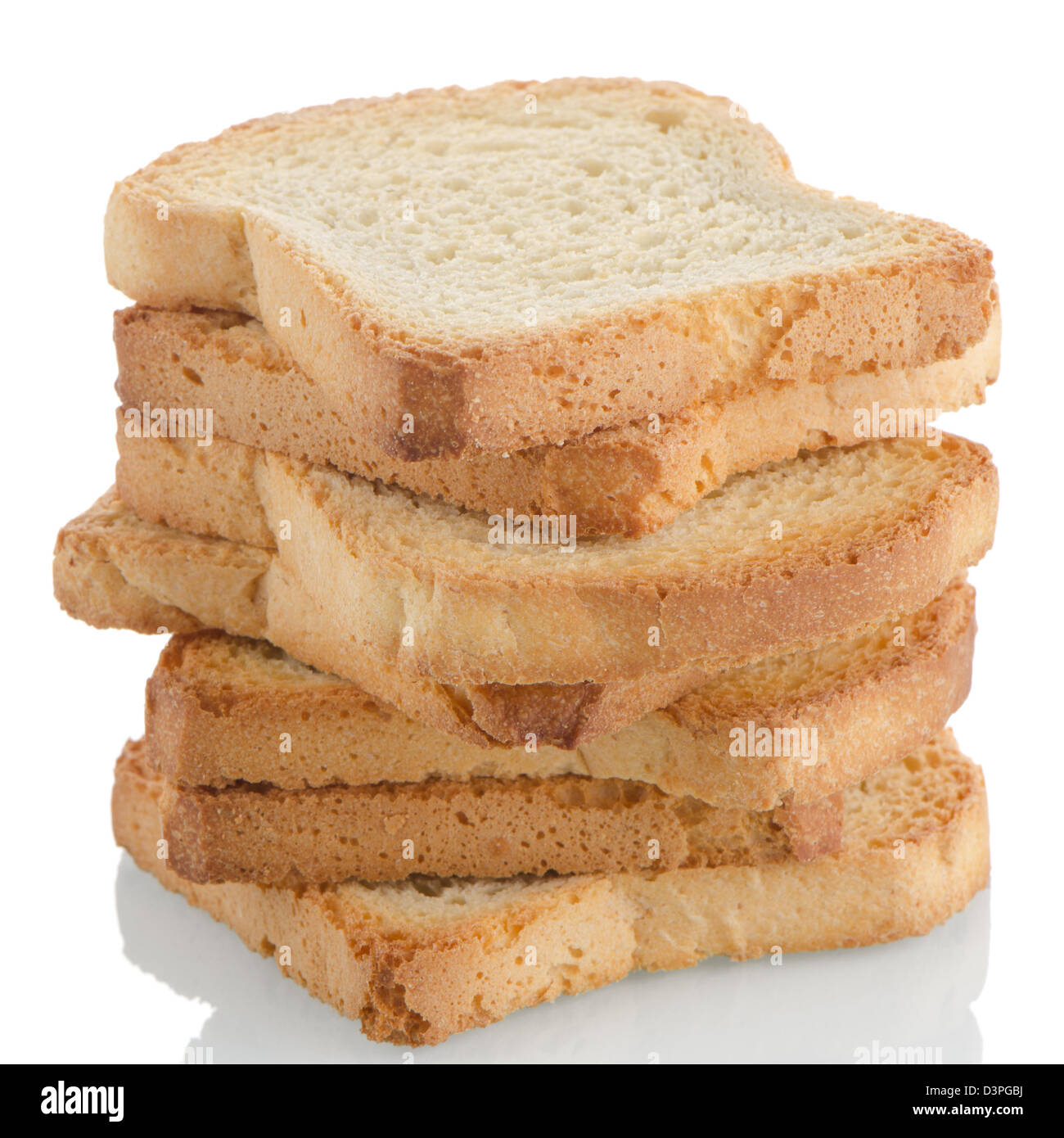 Several pieces of golden brown toast on white background Stock Photo ...