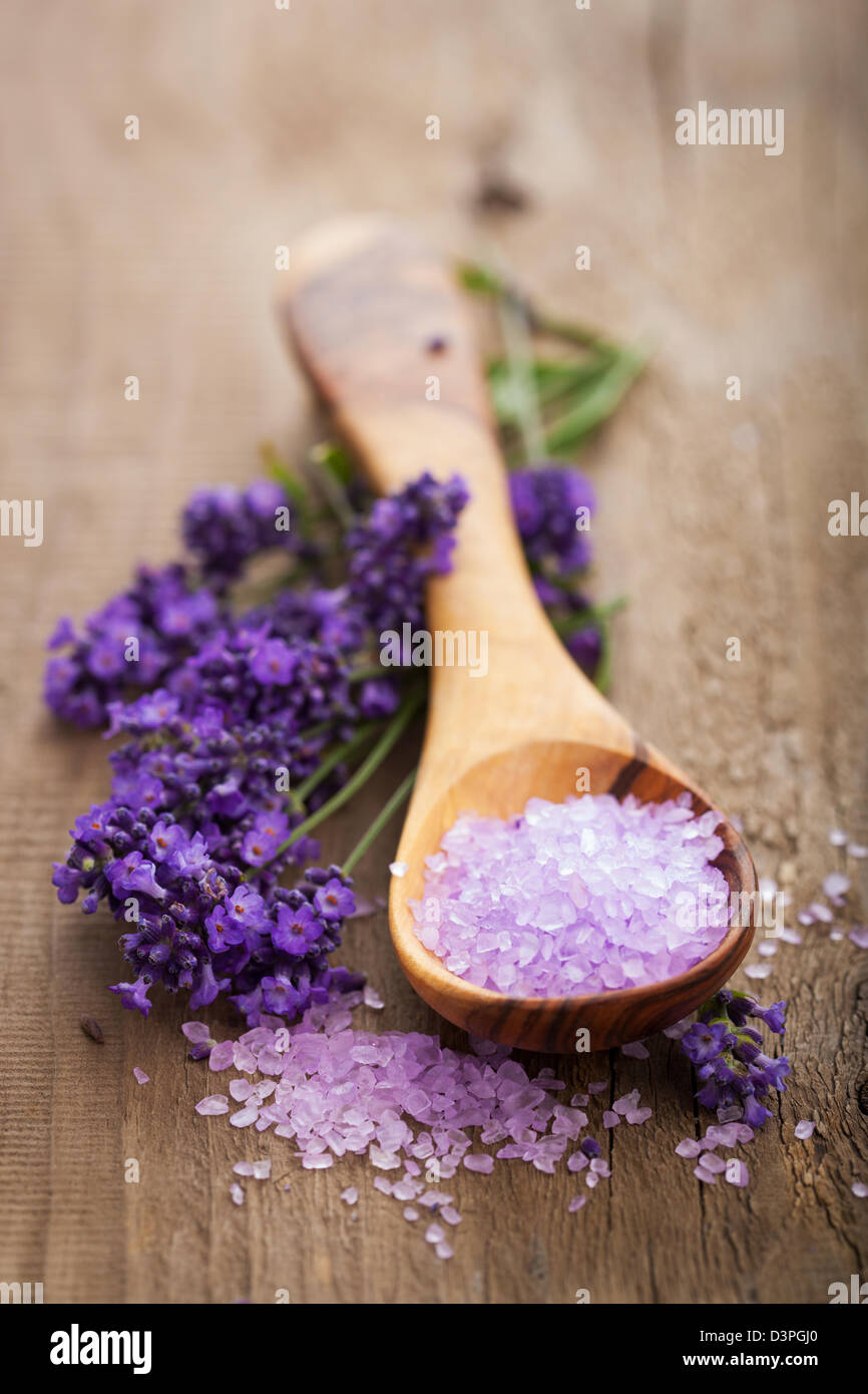 lavender salt for spa Stock Photo - Alamy