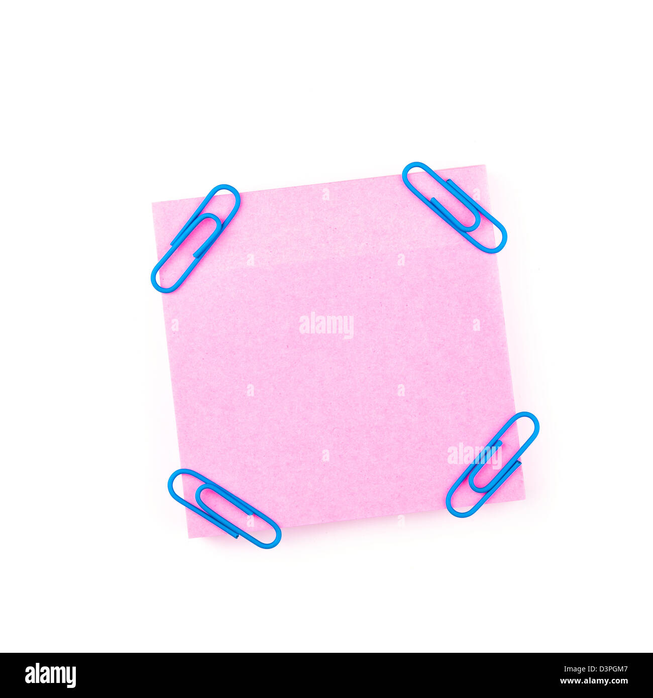 Pink sticky paper note with blue clips isolated on white Stock Photo ...