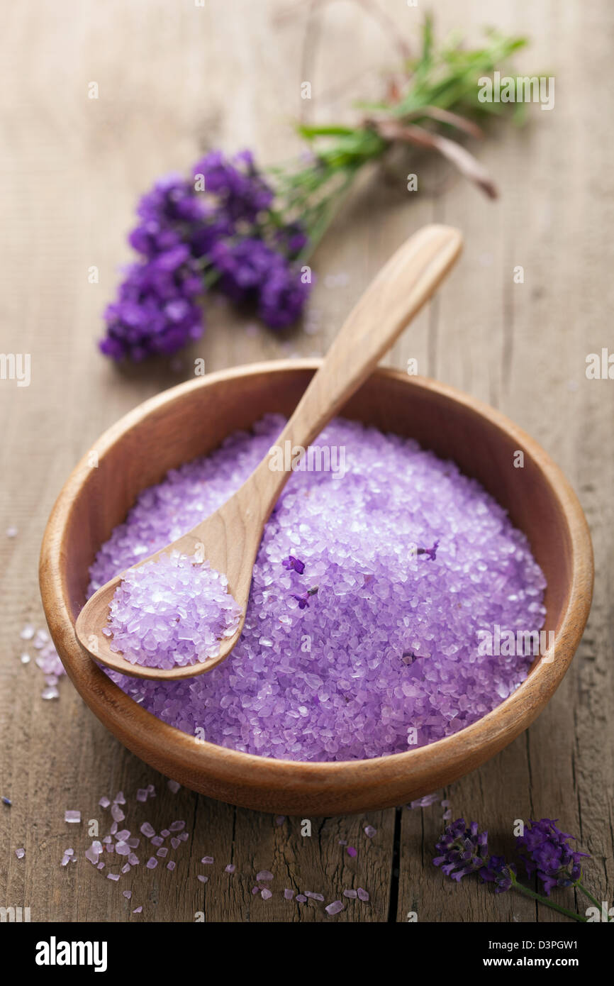 lavender salt for spa Stock Photo - Alamy