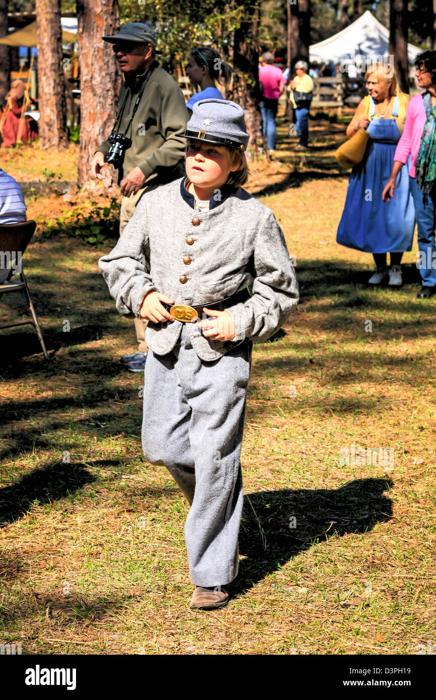 Young boy dressed as a Confederate Soldier in a reenactment of the ...