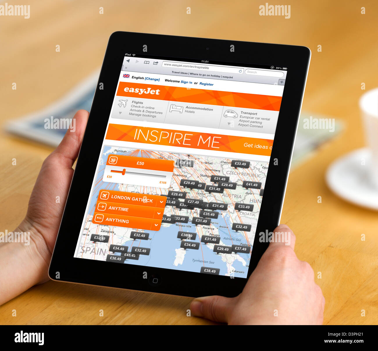 The easyjet.com website viewed on a 4th generation Apple iPad tablet ...