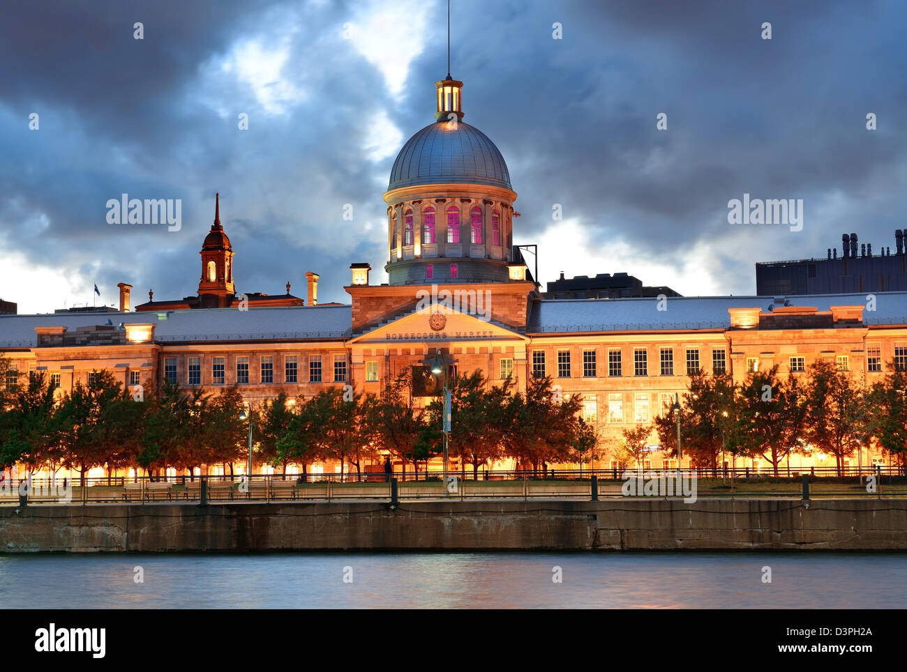 Bonsecours Market at sunset on street in Old Montreal in Canada Stock ...