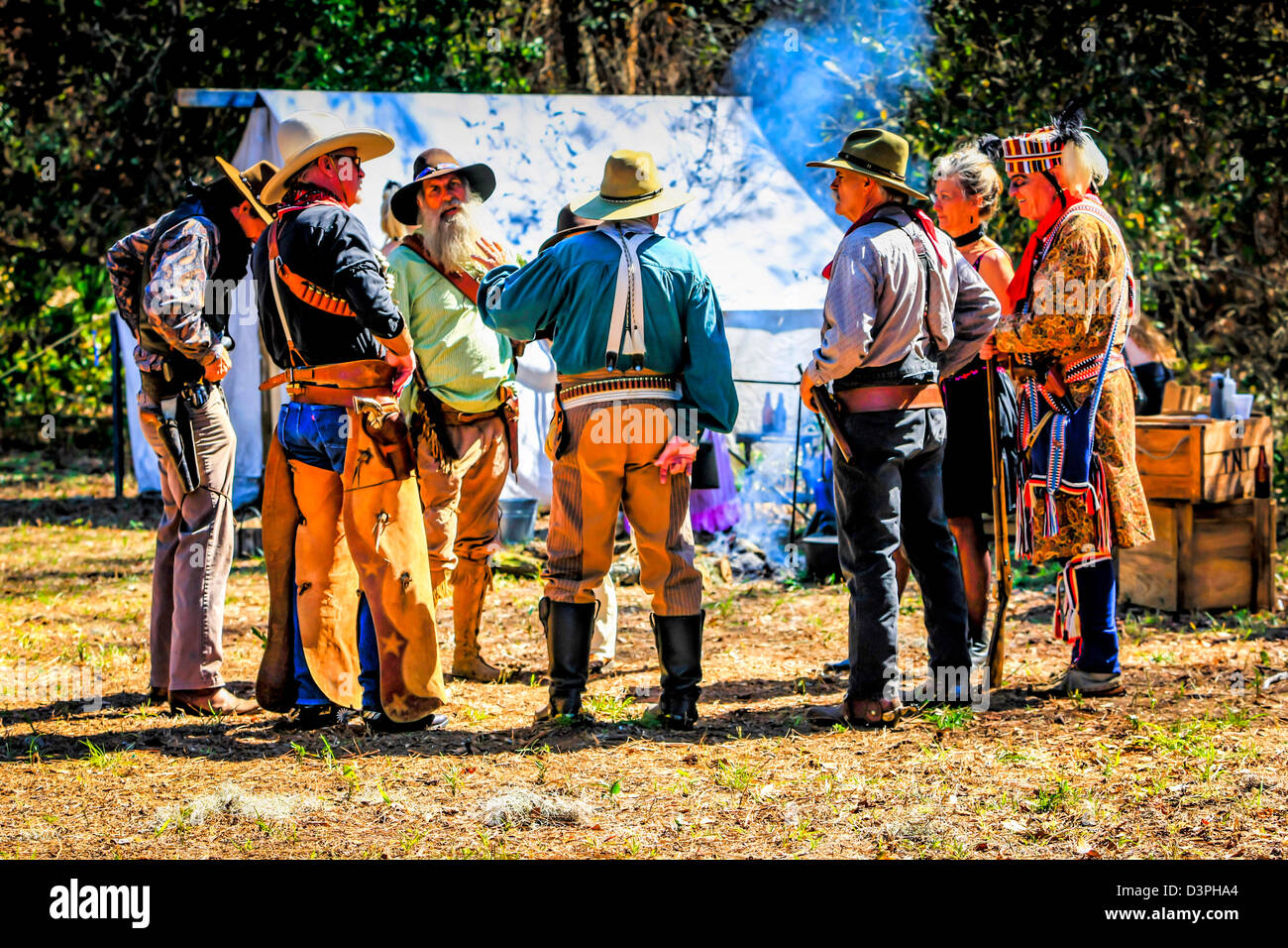 Wild West Living history actors portray cowboys at a camp Stock Photo ...
