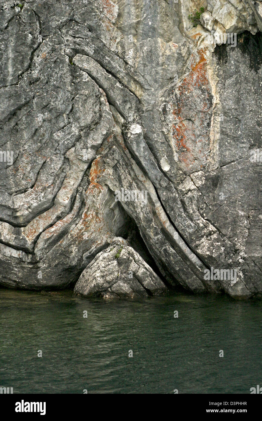 Sedimentary rock folded at Waterton Lakes National Park Alberta Canada ...