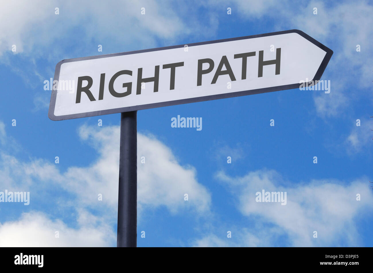 Right path street sign against a blue sky Stock Photo - Alamy