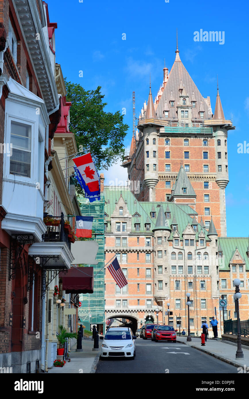 Street view with Chateau Frontenac Stock Photo - Alamy