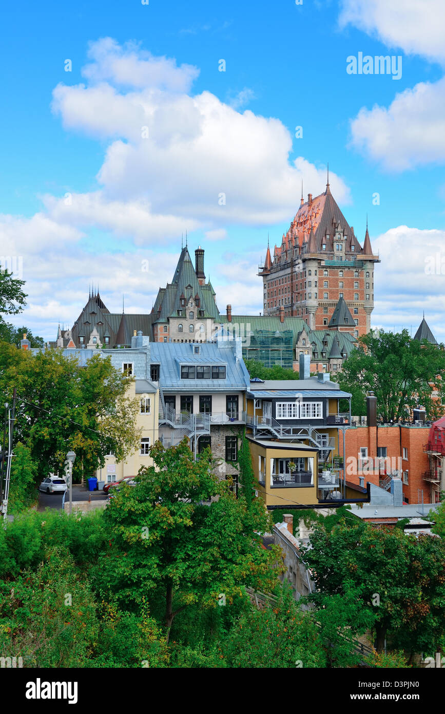 Quebec City cityscape panorama with cloud, blue sky and historical ...