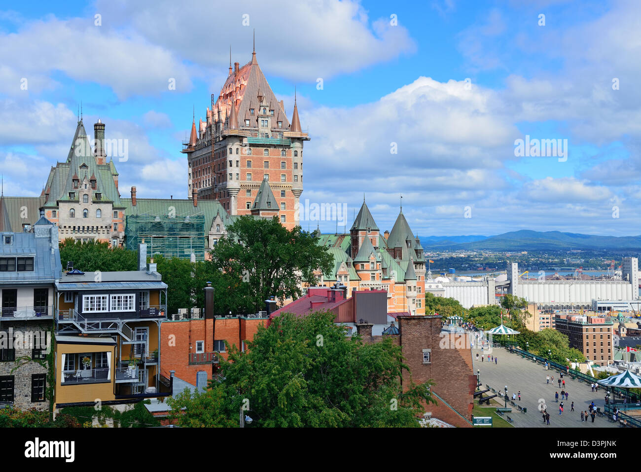Quebec City cityscape panorama with cloud, blue sky and historical ...