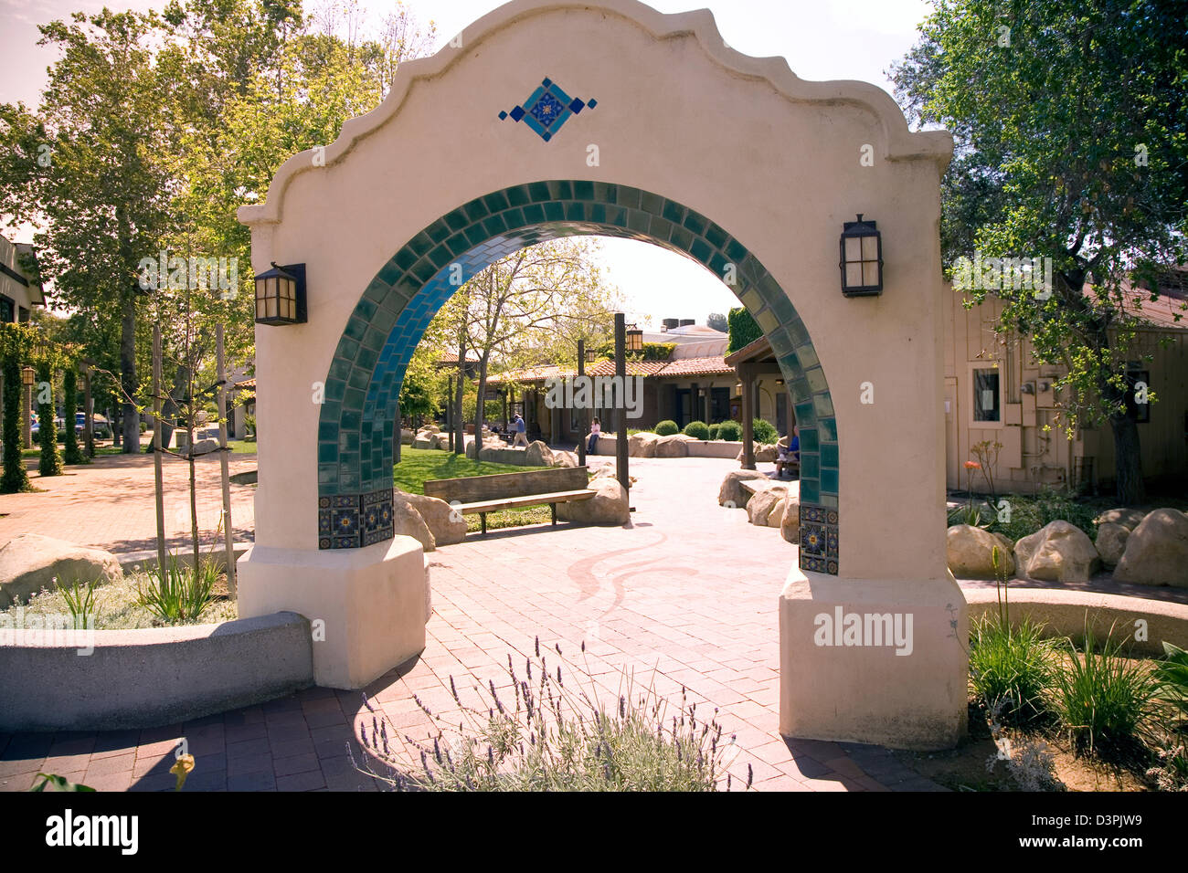 Spanish-style plaza and arcade, Ojai, CA, USA Stock Photo - Alamy