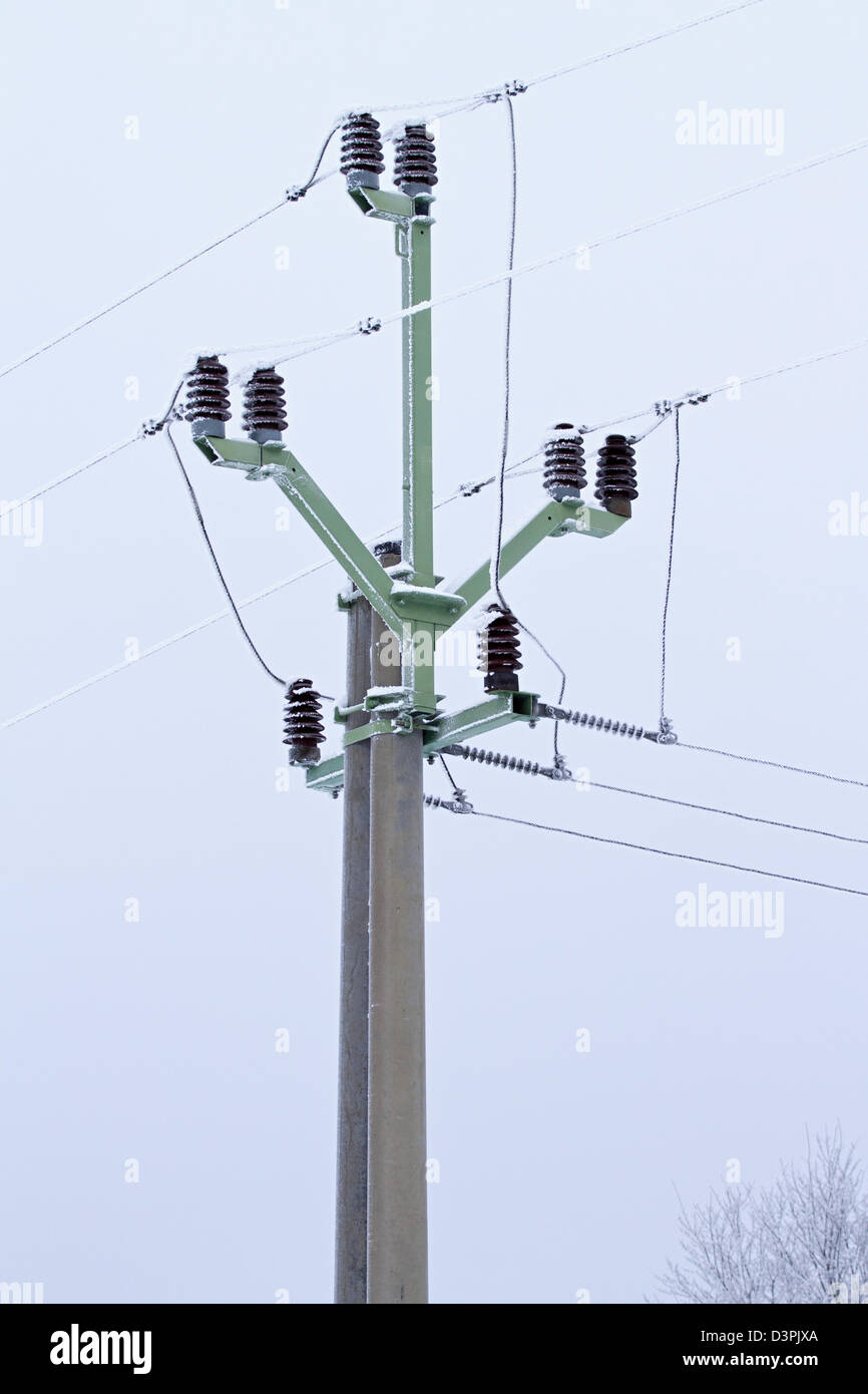 Frost crystals on Power Lines Stock Photo - Alamy