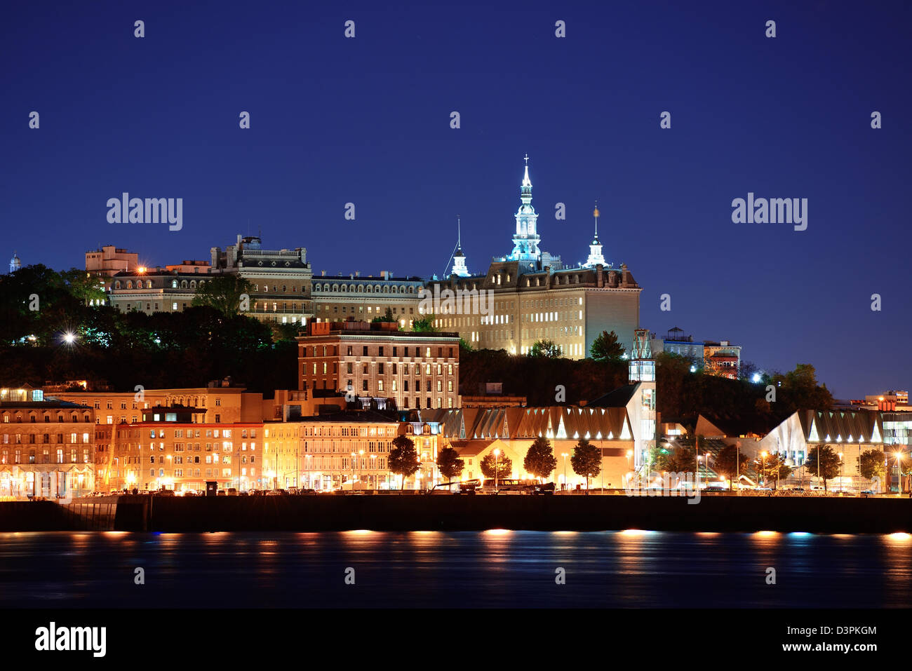 Quebec City skyline at dusk over river viewed from Levis Stock Photo ...