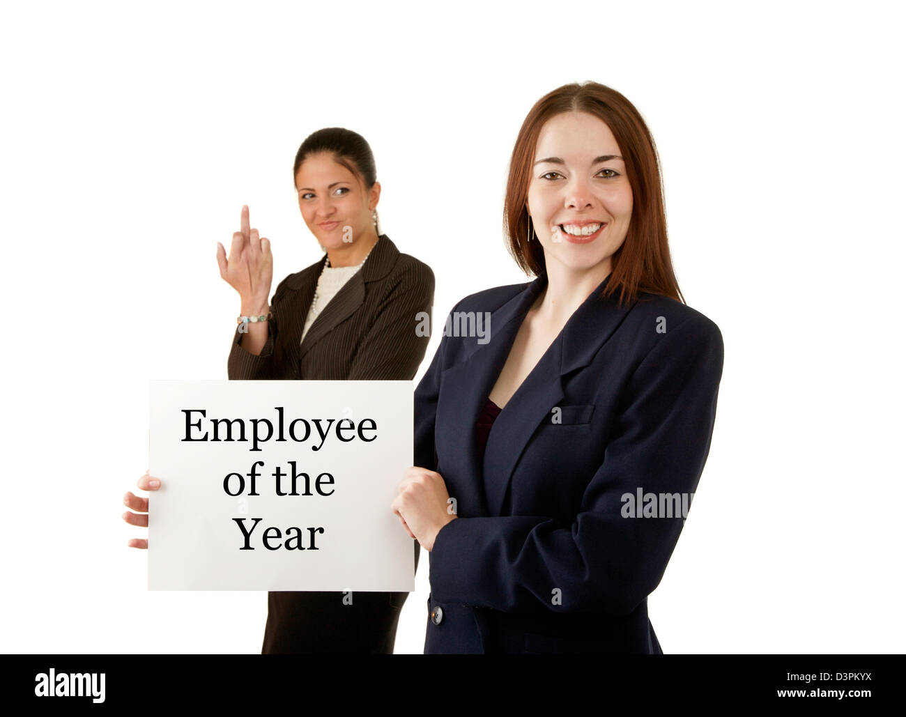 Woman with sign, other woman making face or gesture Stock Photo - Alamy