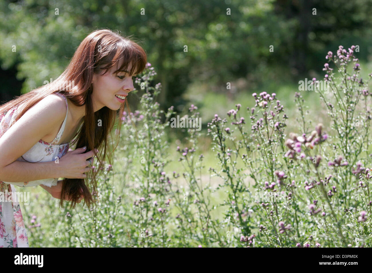 Young woman up in the Colorado mountains on a beautiful summer day ...