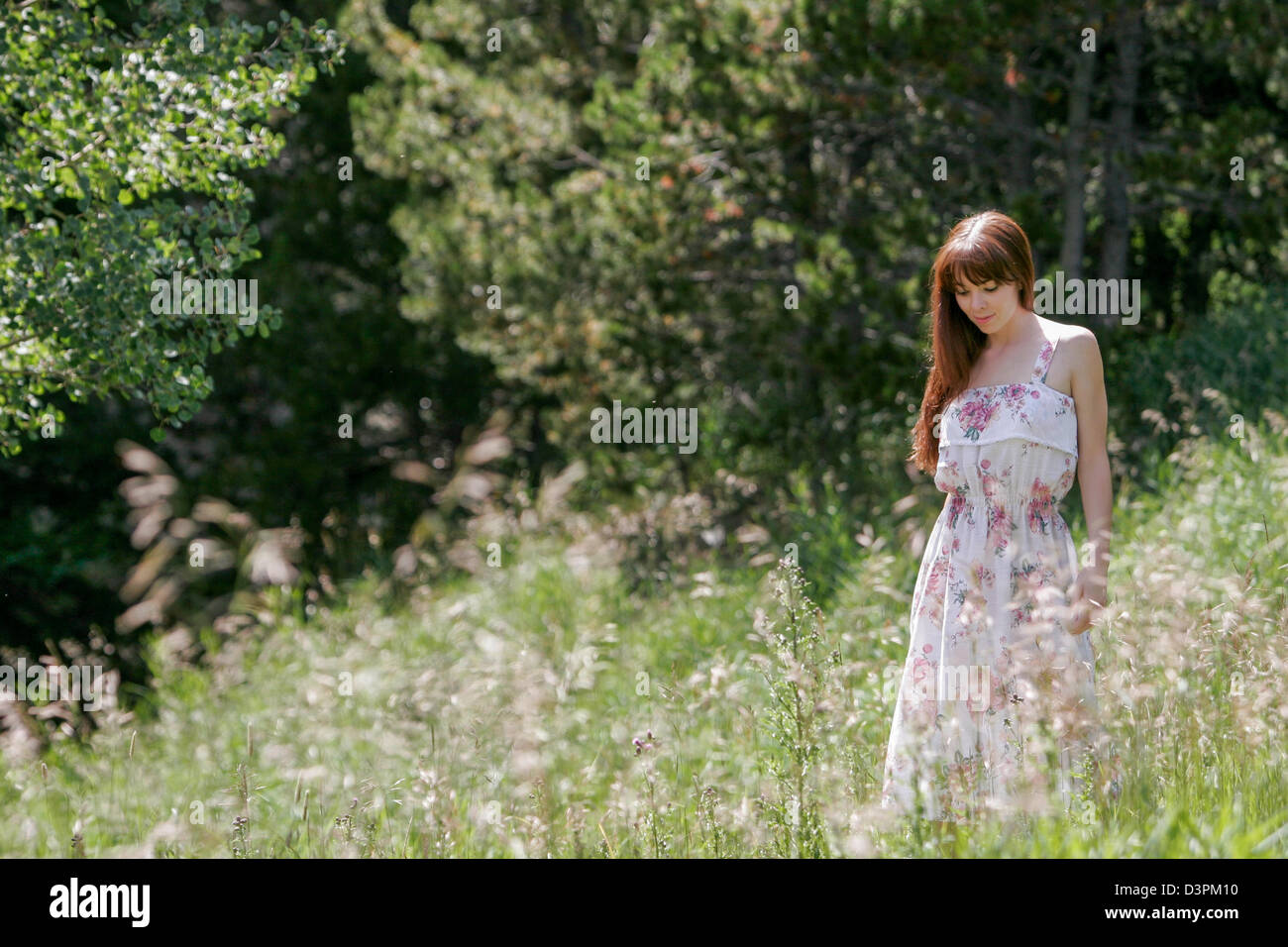 Young woman up in the Colorado mountains on a beautiful summer day ...
