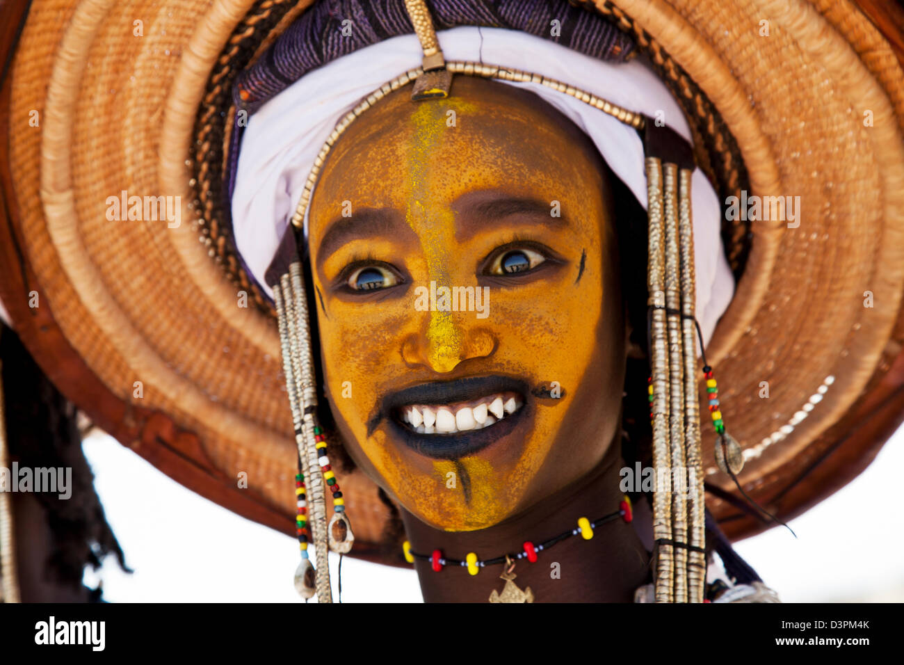 Young Wodaabe man made up for Gerewol festival of male beauty, Niger ...