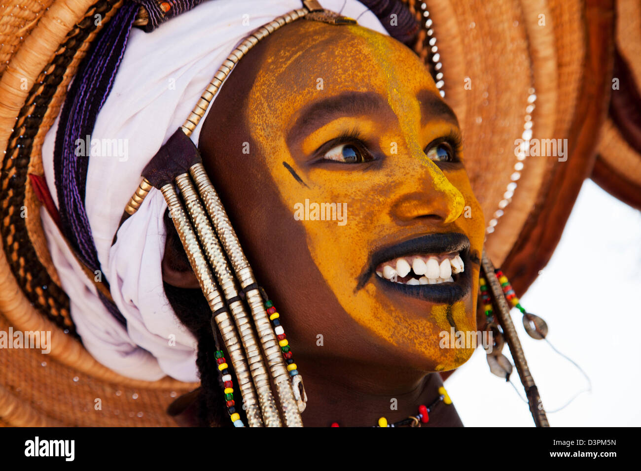 Young Wodaabe man made up for Gerewol festival of male beauty, Niger ...