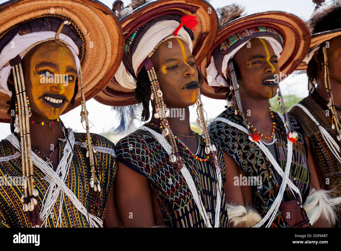 Young Wodaabe men are dancing at Gerewol festival in Northern NIger ...