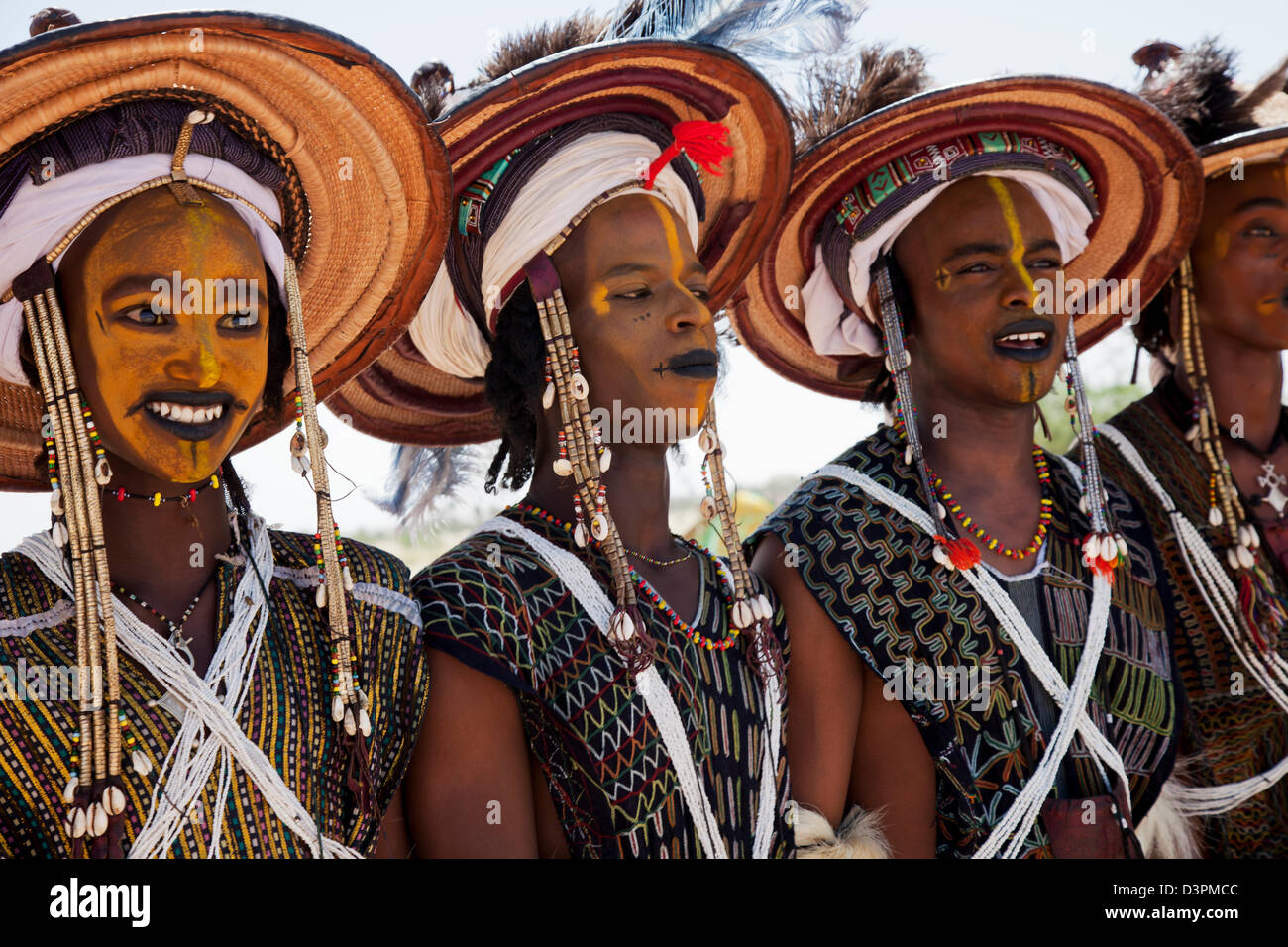 Young Wodaabe men are dancing at Gerewol festival in Northern NIger ...