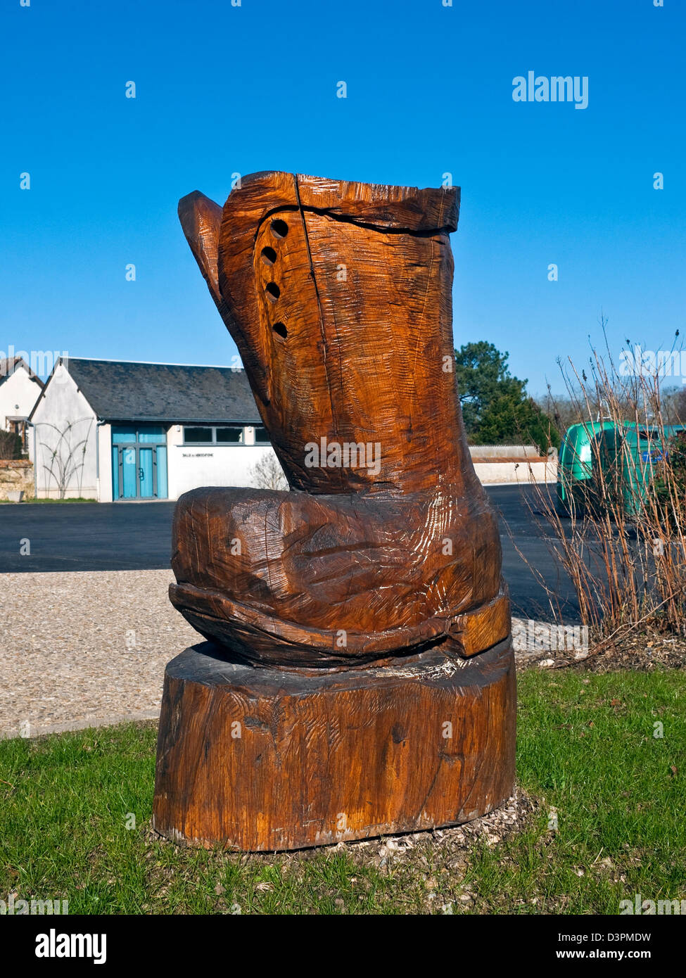 Wood carving of Leather Boot - France Stock Photo - Alamy
