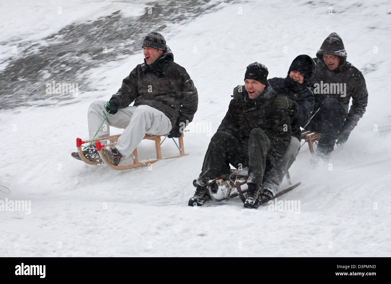 Leipzig, Germany, people sledging on the wart called Rodelberg Stock ...