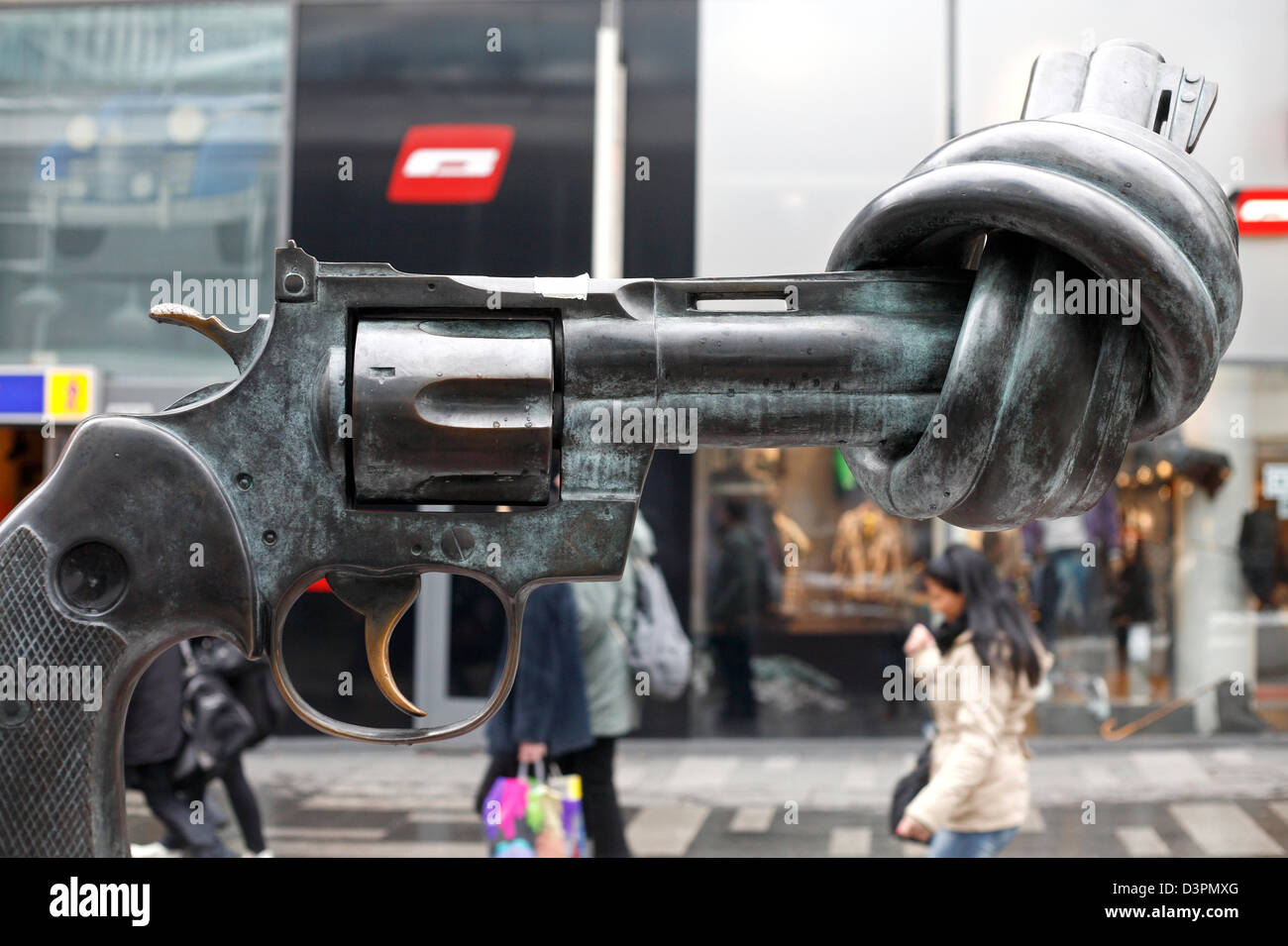 Stockholm, Sweden, bronze sculpture of Non Violence artist Carl Fredrik ...
