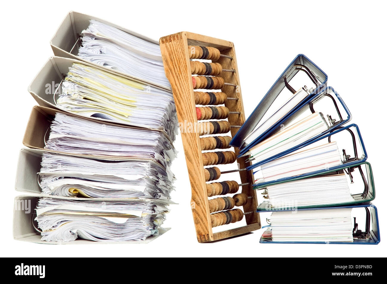 Old mathematical calculator abacus with bunch of papers Stock Photo - Alamy