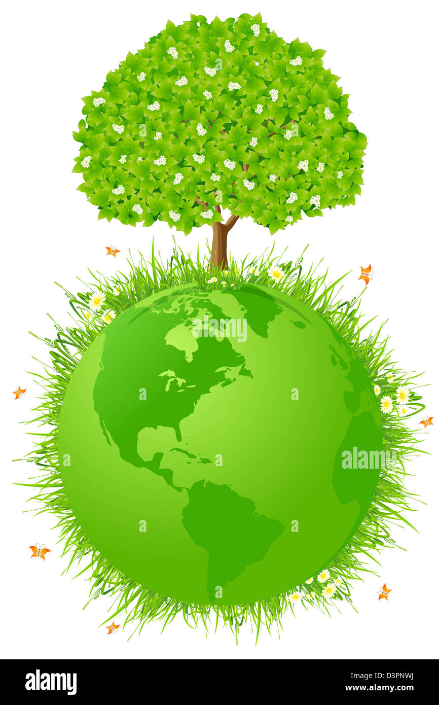 Planet Earth with Grass and Green Tree Stock Photo - Alamy