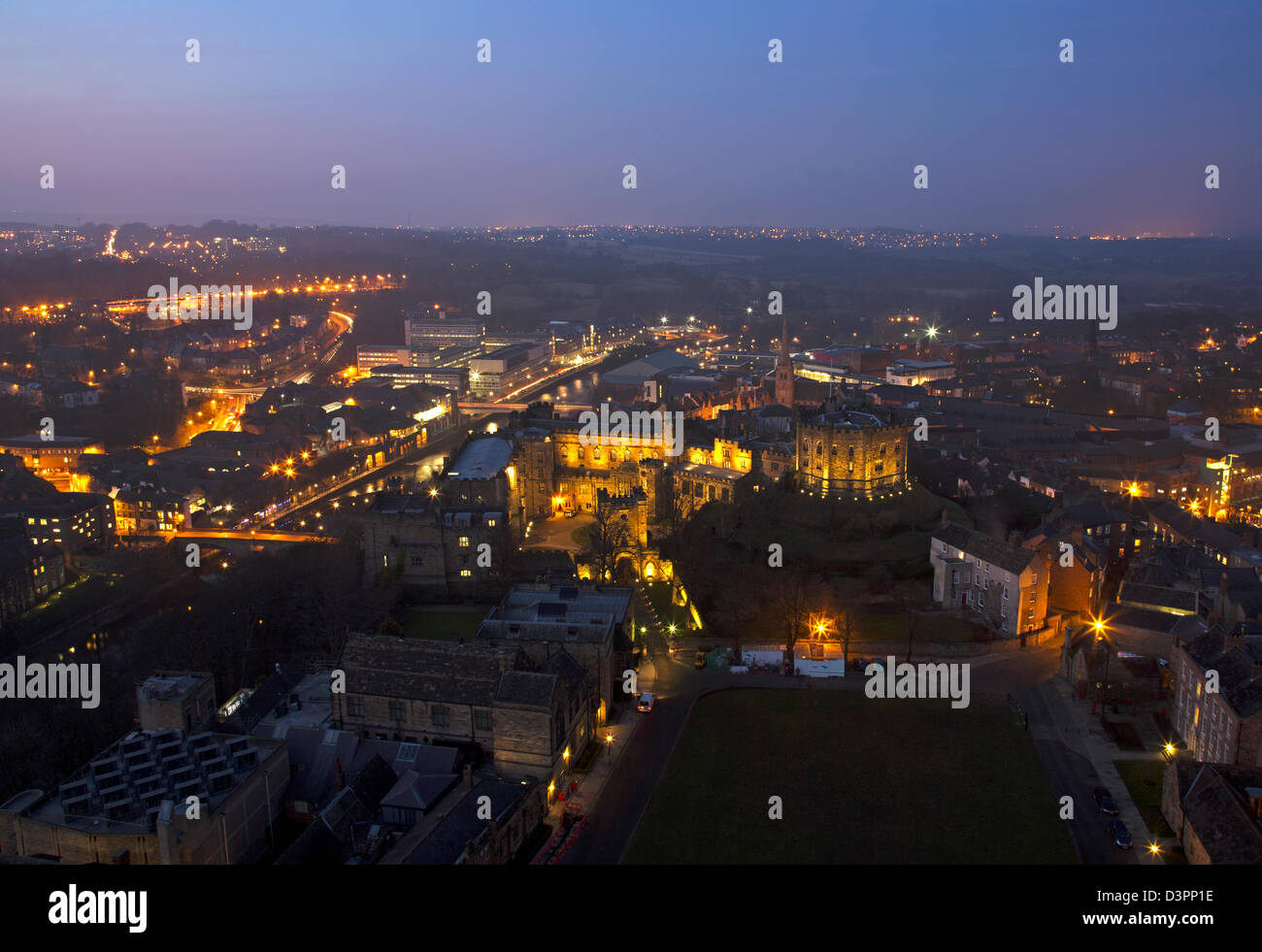 Durham Castle and City at night, Durham City, County Durham Stock Photo ...